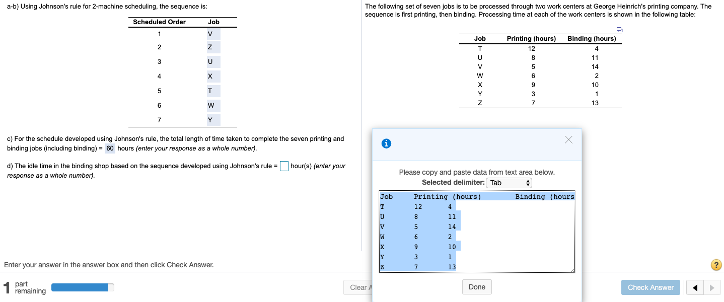 Solved a-b) Using Johnson's rule for 2-machine scheduling, | Chegg.com