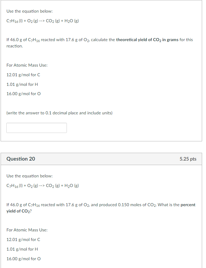 Solved Use the equation below: C7H16 (1) + O2(g) --> CO2 (g) | Chegg.com