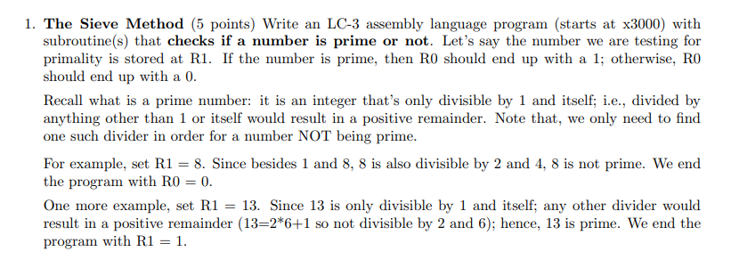 1. The Sieve Method ( 5 points) Write an LC-3 | Chegg.com