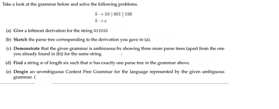 Solved Take a look at the grammar below and solve the | Chegg.com