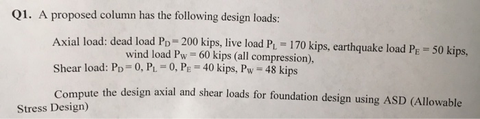 Solved A proposed column has the following design loads: | Chegg.com