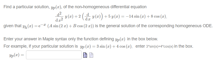 Solved Find a particular solution, yp(2), of the | Chegg.com