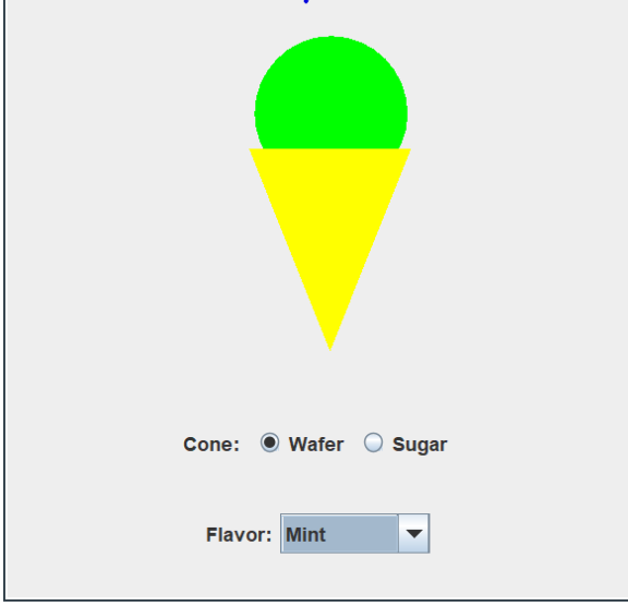 Solved JAVA - GUI The ice cream cone should consist of | Chegg.com