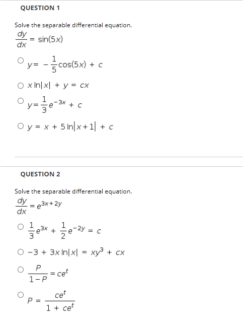 Solved QUESTION 1 Solve the separable differential equation. | Chegg.com