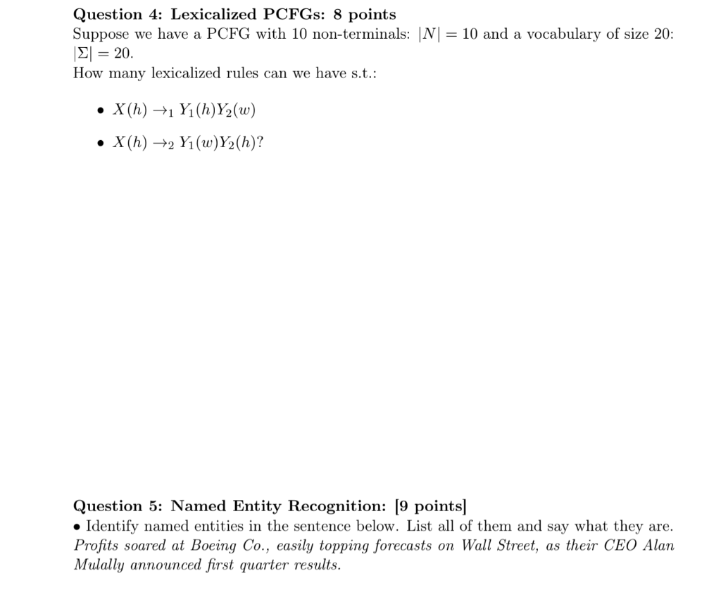 Solved Question 3:Probabilistic context-free grammars: 7 | Chegg.com