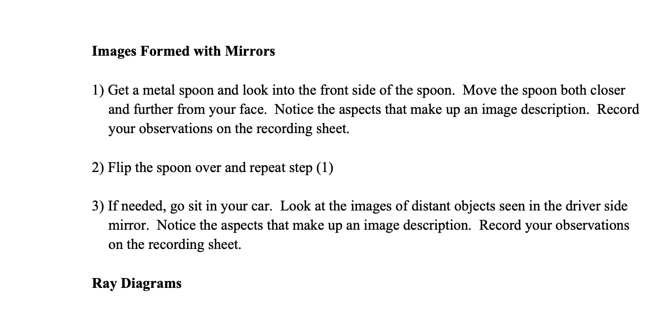 Solved Images Formed with Mirrors 1) Get a metal spoon and | Chegg.com