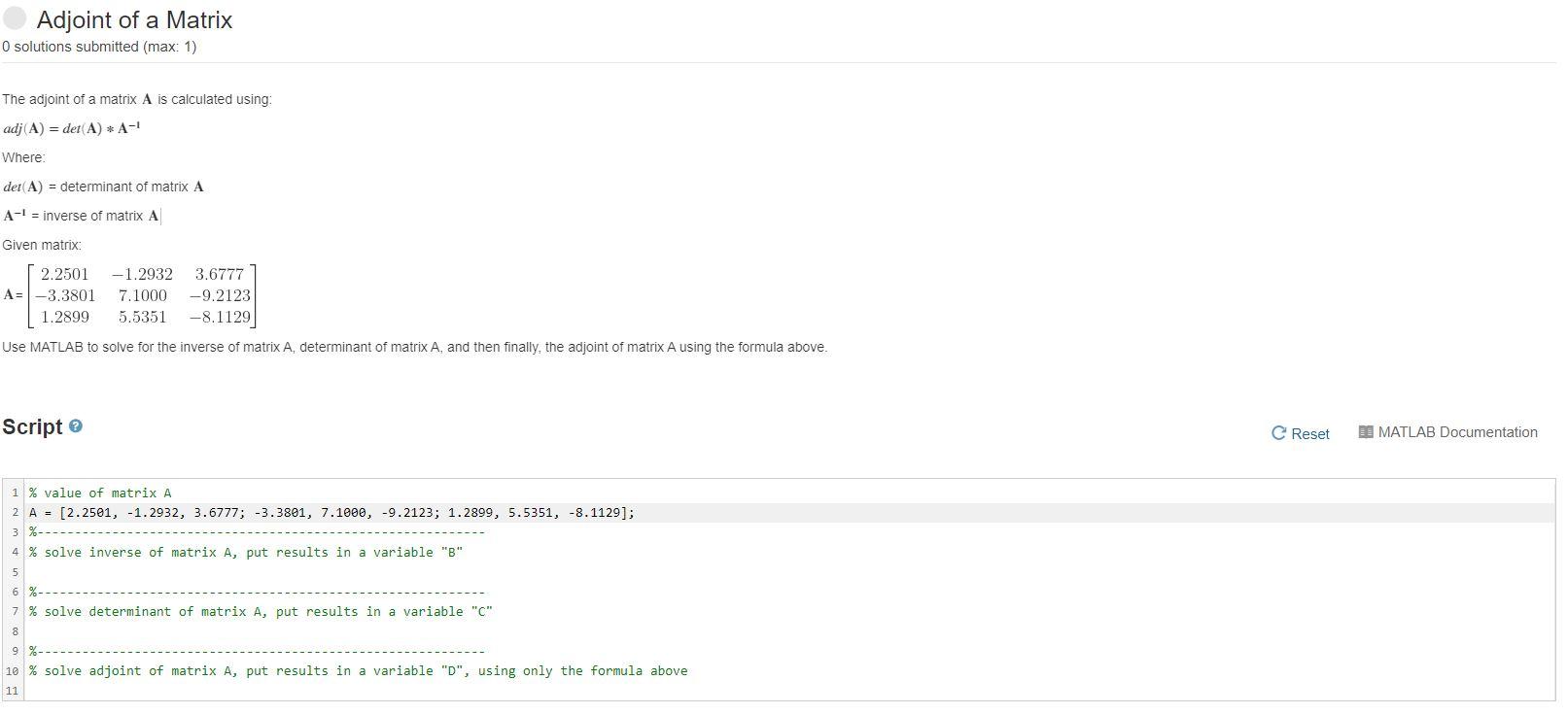 Solved Adjoint of a Matrix O solutions submitted (max: 1) | Chegg.com
