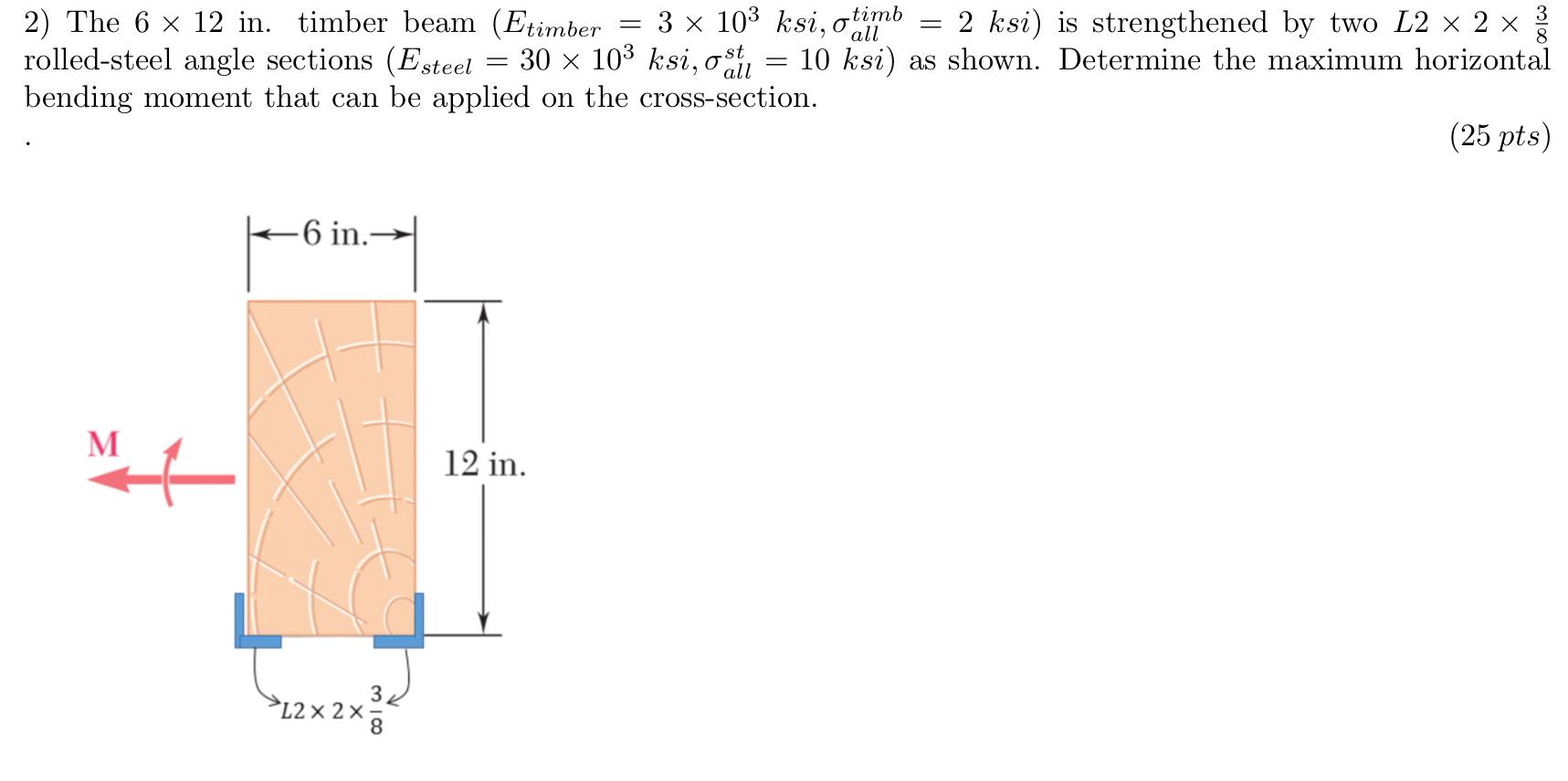 Solved timb all 3 = - 2) The 6 x 12 in. timber beam (Etimber | Chegg.com