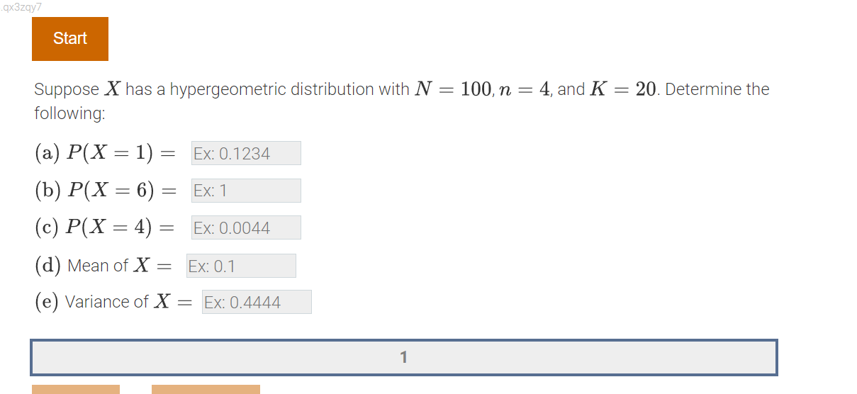 Solved StartSuppose x ﻿has a hypergeometric distribution | Chegg.com