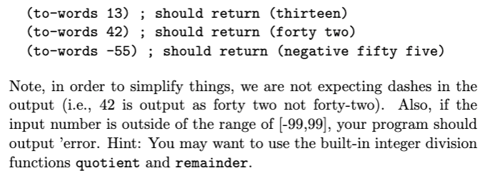(5 points) Write a Scheme function to-words that | Chegg.com