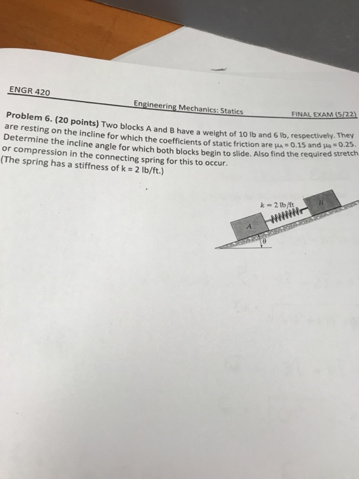 Solved ENGR 420 Engineering Mechanics: Statics Problem 6. | Chegg.com