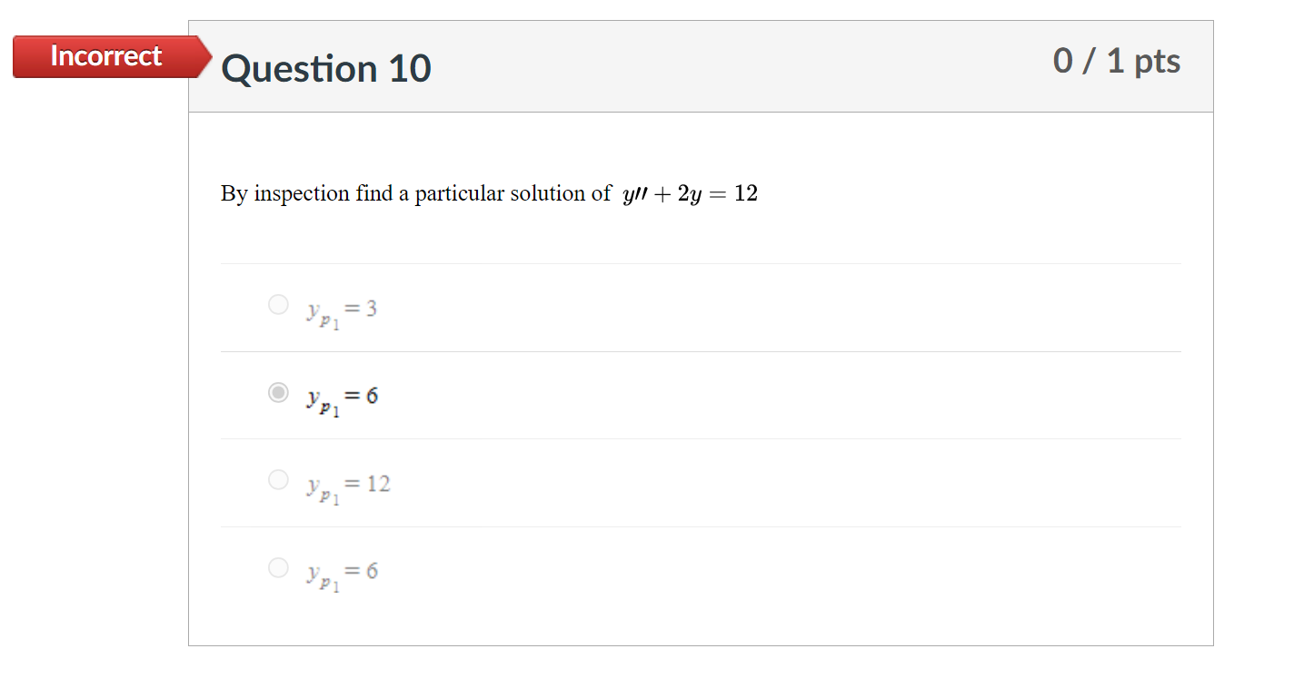 Solved By inspection find a particular solution of y′′+2y=12 | Chegg.com