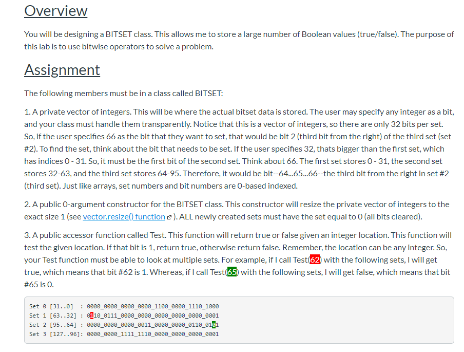 Solved Overview You Will Be Designing A Bitset Class This