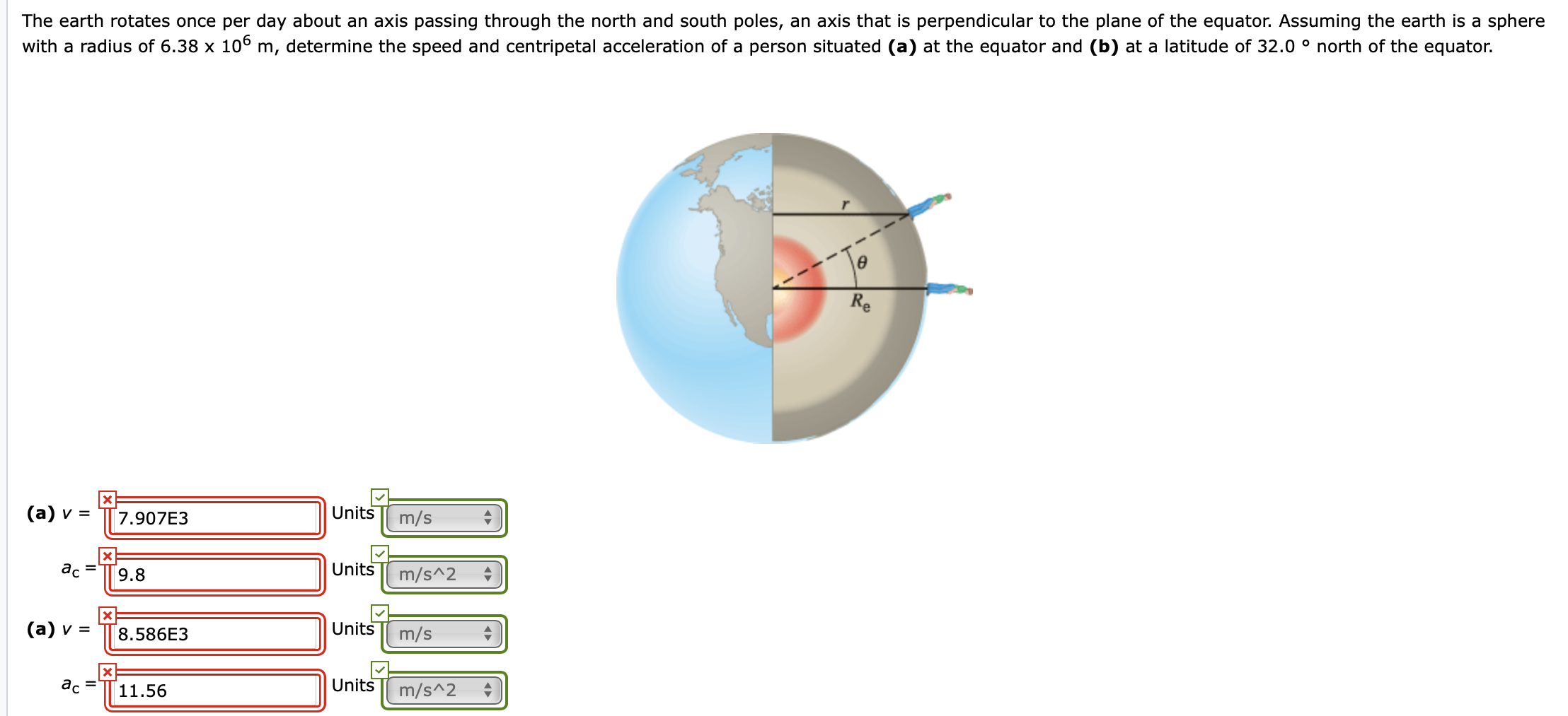 Solved The earth rotates once per day about an axis passing | Chegg.com