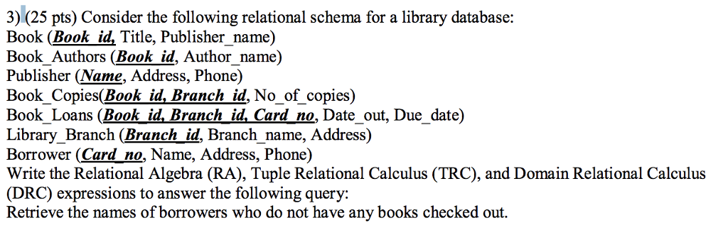 3) (25 pts) Consider the following relational schema | Chegg.com