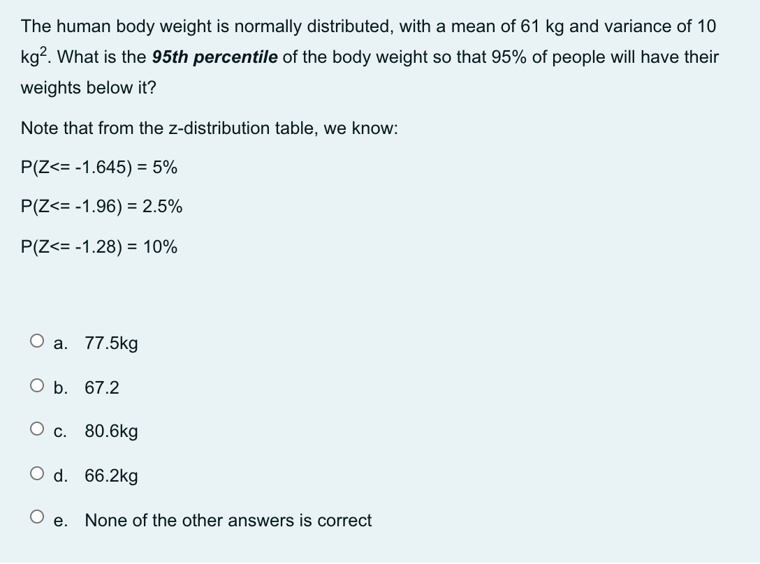 Solved The human body weight is normally distributed, with a | Chegg.com