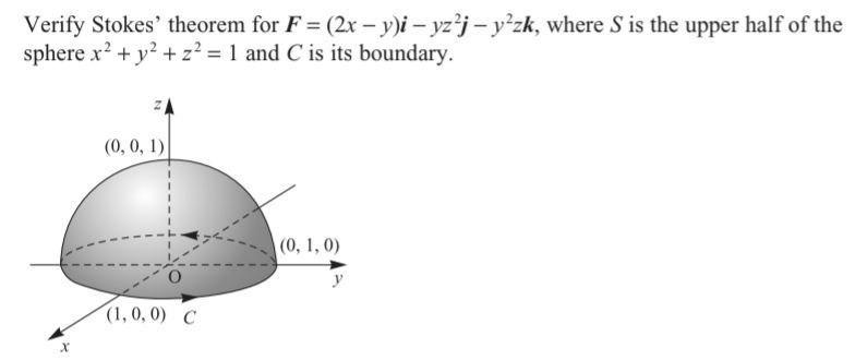Solved Verify Stokes' theorem for F = (2x - y)i – yz?j – | Chegg.com