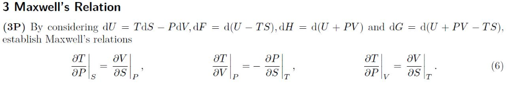 Solved 3 Maxwell's Relation PV - TS) d(U d(U PV) and dG = | Chegg.com