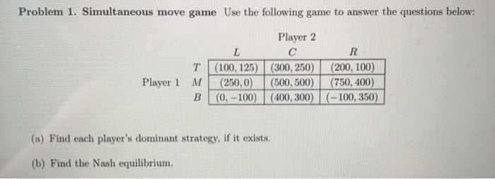 Solved Problem 1. Simultaneous move game Use the following | Chegg.com