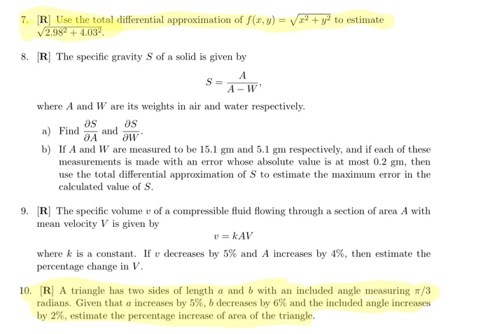 Solved 7. R] Use the total differential approximation of | Chegg.com
