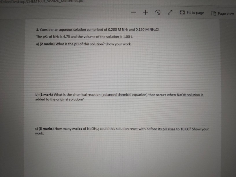 Solved Drive/Desktop/CHEM 1001_W2020_Miaterm3.par - + 2 fit | Chegg.com