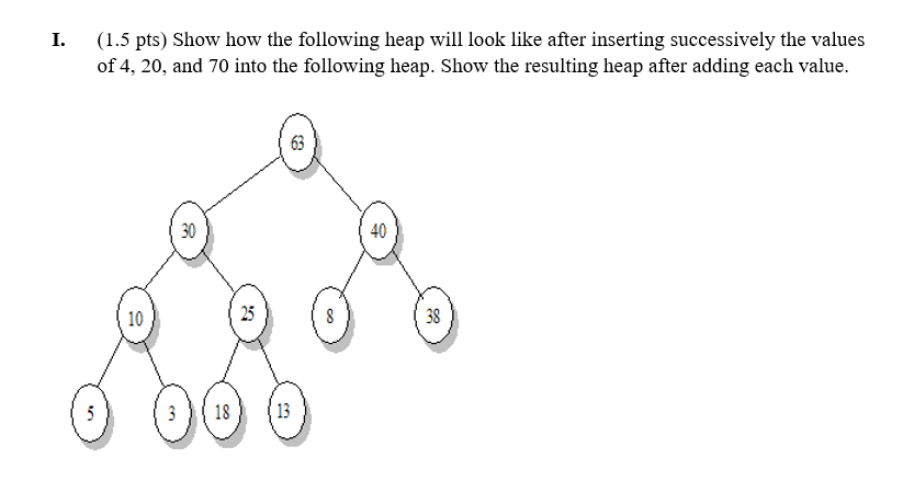Solved I. (1.5 pts) Show how the following heap will look | Chegg.com