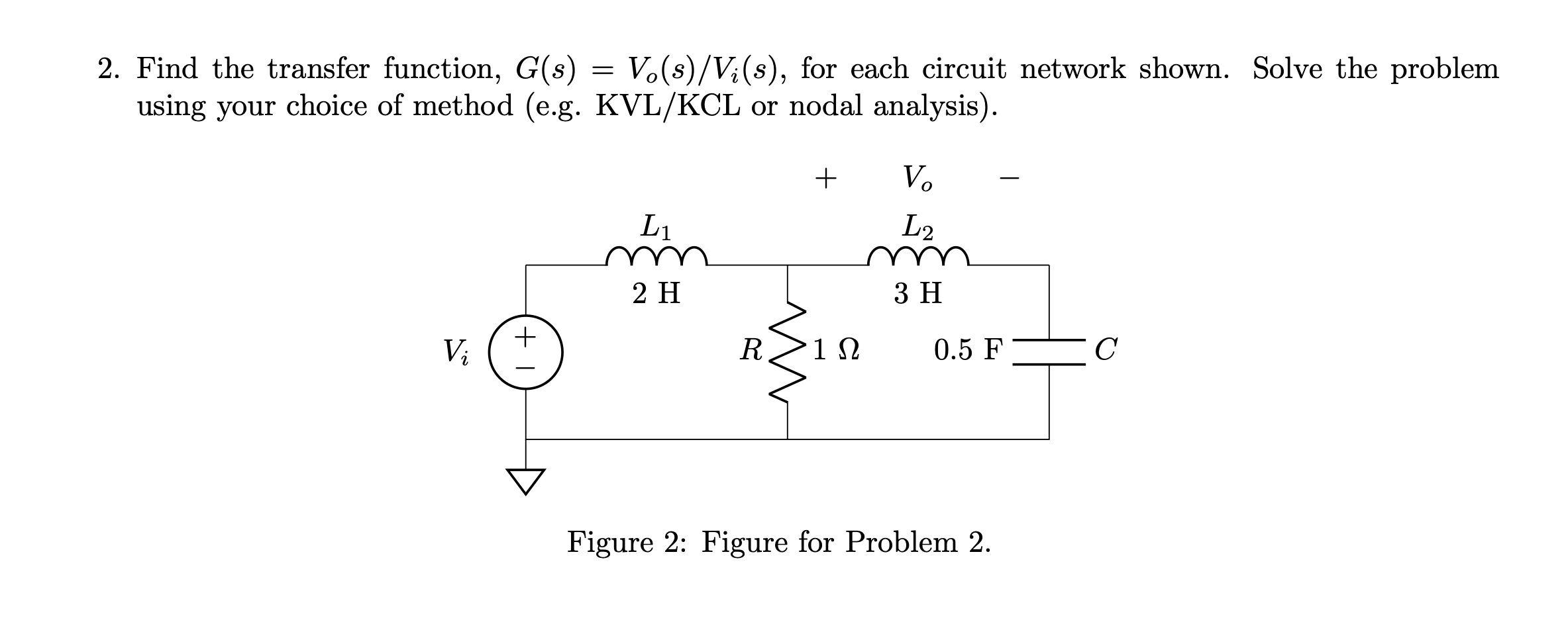 Solved - 2. Find the transfer function, G(s) V.(s)/Vi(s), | Chegg.com