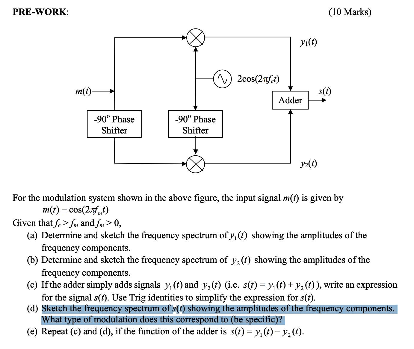 Solved Sketch the frequency spectrum of s(t) showing the | Chegg.com