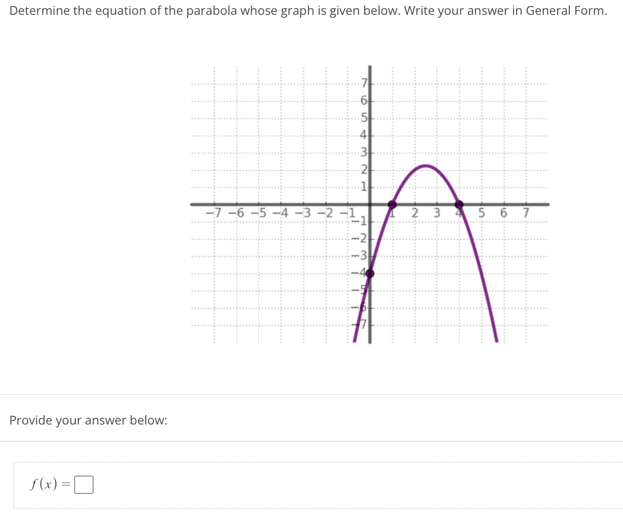 Solved Determine the equation of the parabola whose graph is | Chegg.com