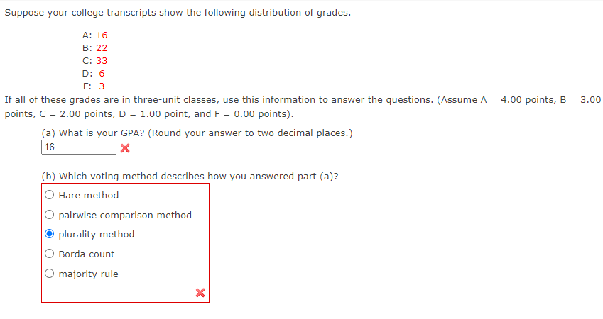 Solved Suppose your college transcripts show the following | Chegg.com