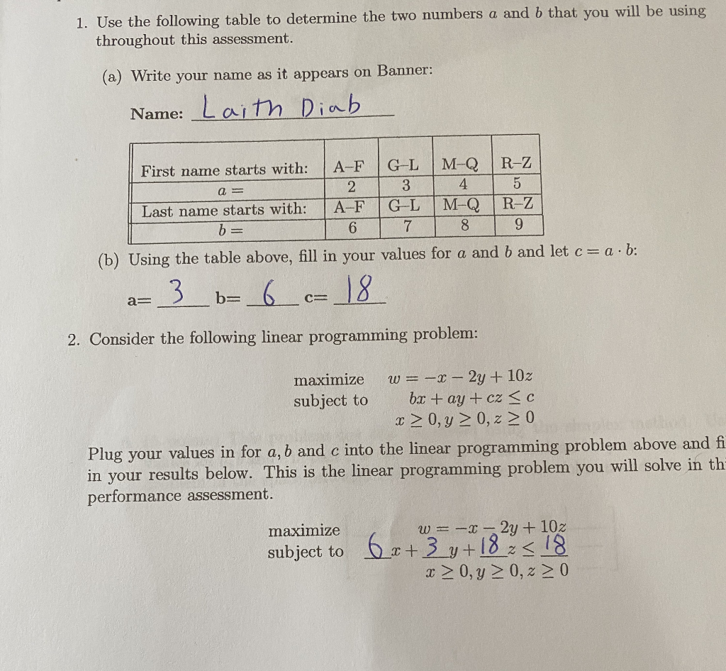 Solved 1. Use the following table to determine the two | Chegg.com