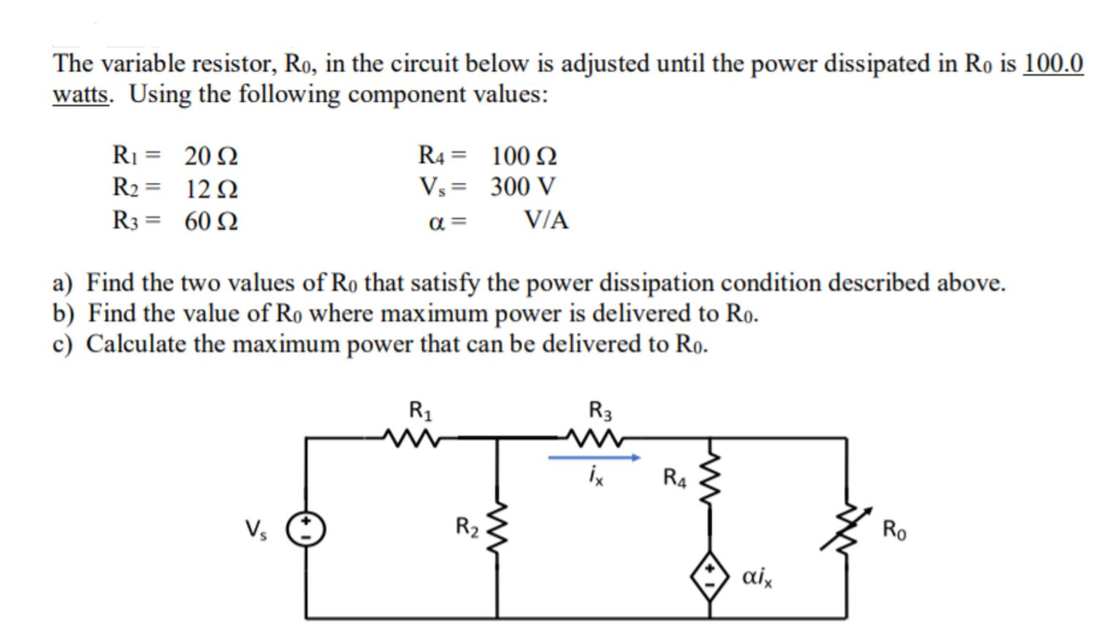 Solved The variable resistor, Ro, in the circuit below is | Chegg.com