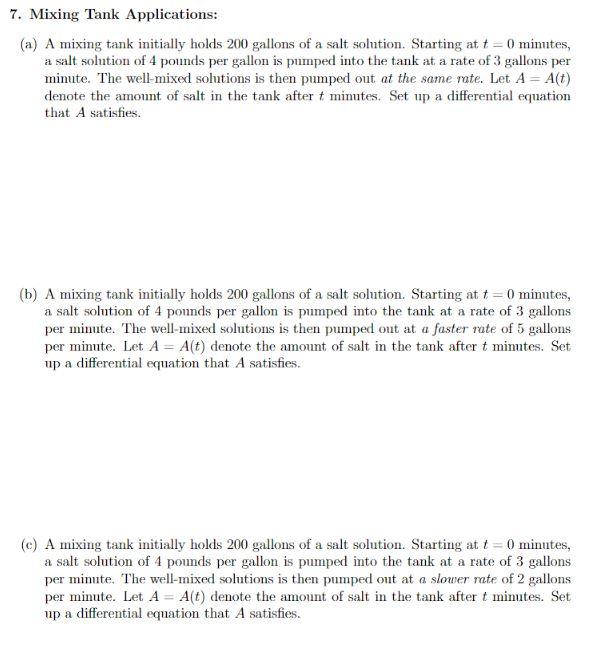 Solved 7. Mixing Tank Applications: (a) A mixing tank | Chegg.com