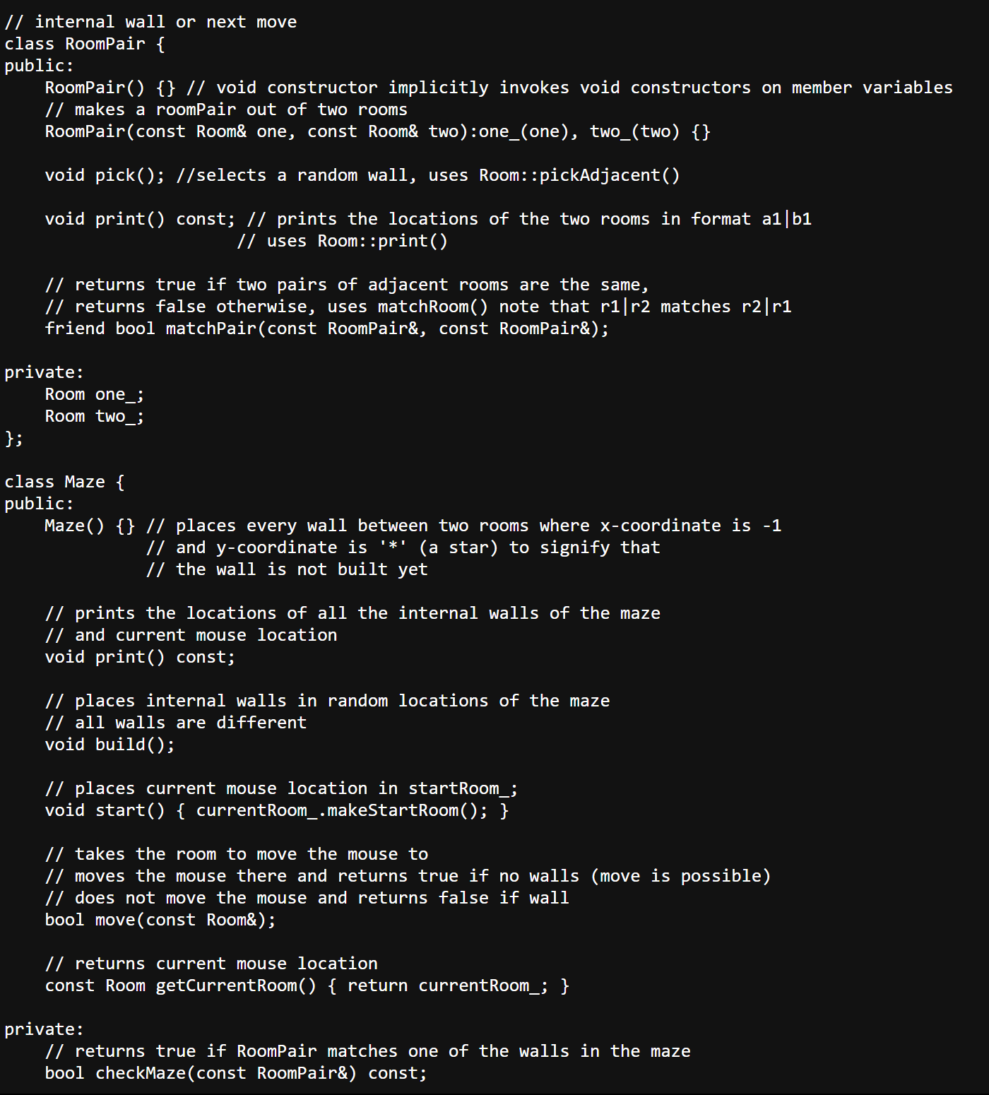 Solved room coordinates lass Room \{ ublic: Room(); // void | Chegg.com