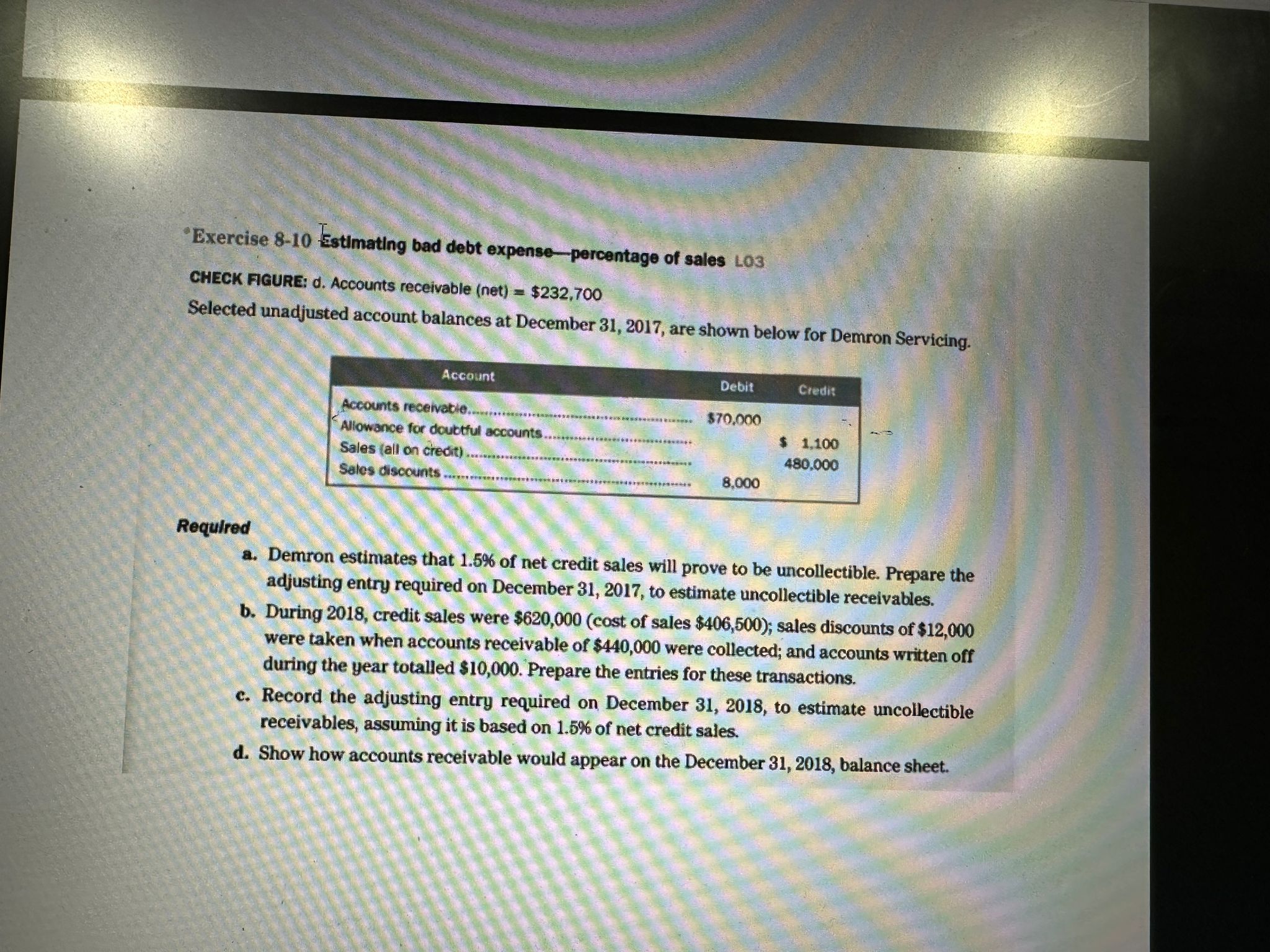 Solved Exercise 8-10 - Estimating bad debt | Chegg.com
