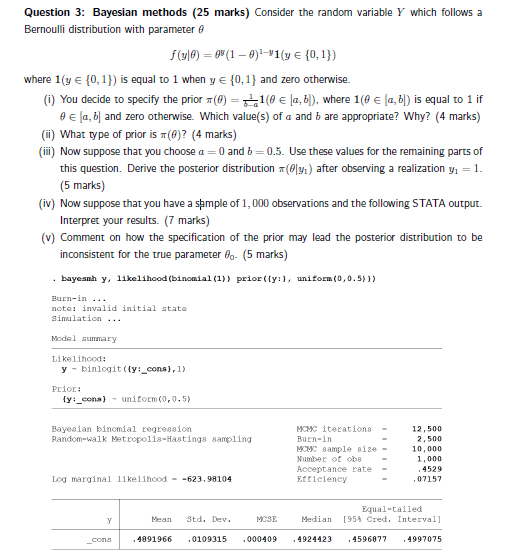 Solved Question 3: Bayesian methods (25 marks) Consider the | Chegg.com