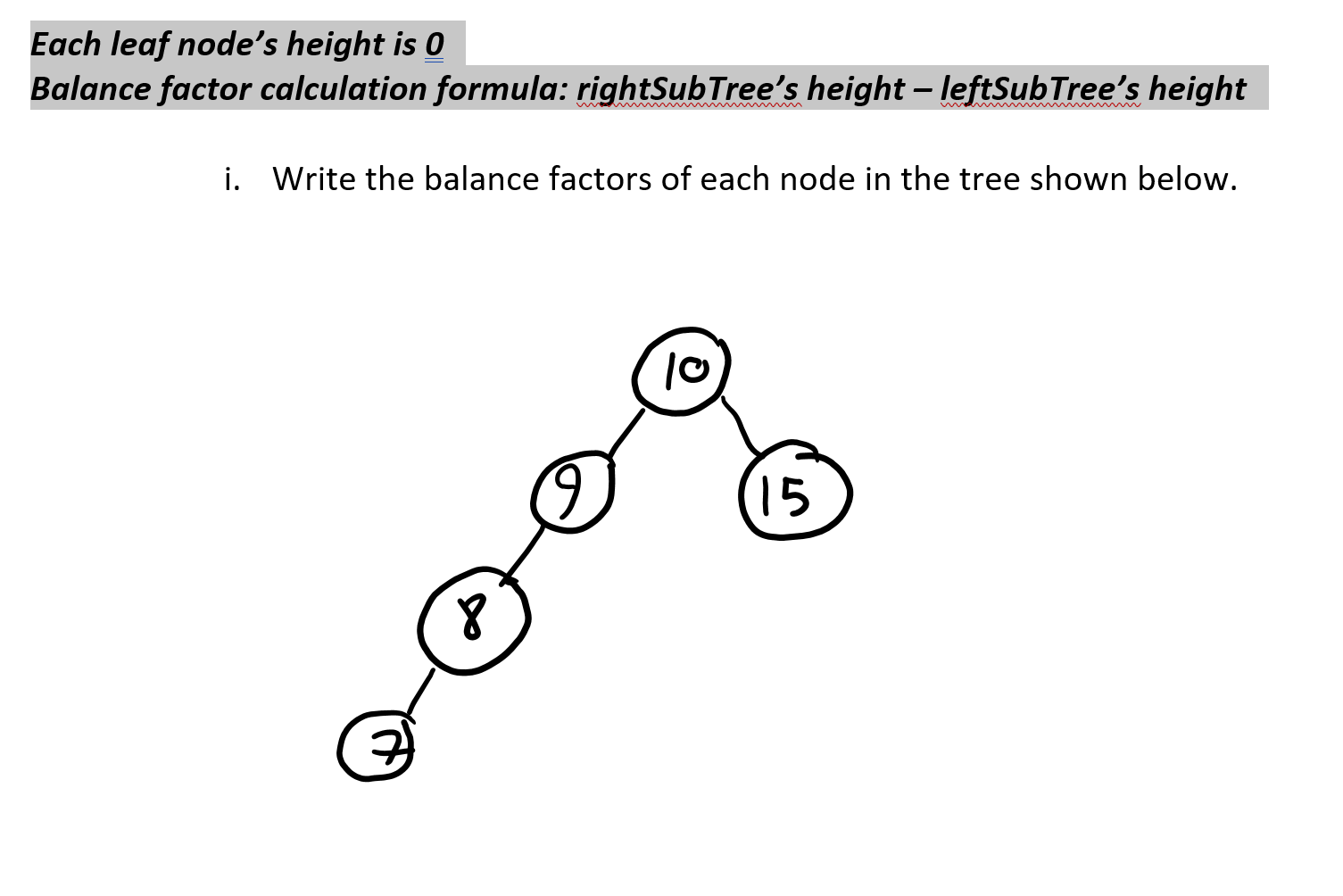 Solved ch leaf node's height is 0 ylance factor calculation | Chegg.com