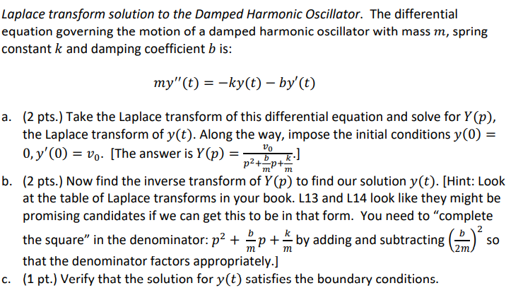 Solved Laplace transform solution to the Damped Harmonic | Chegg.com