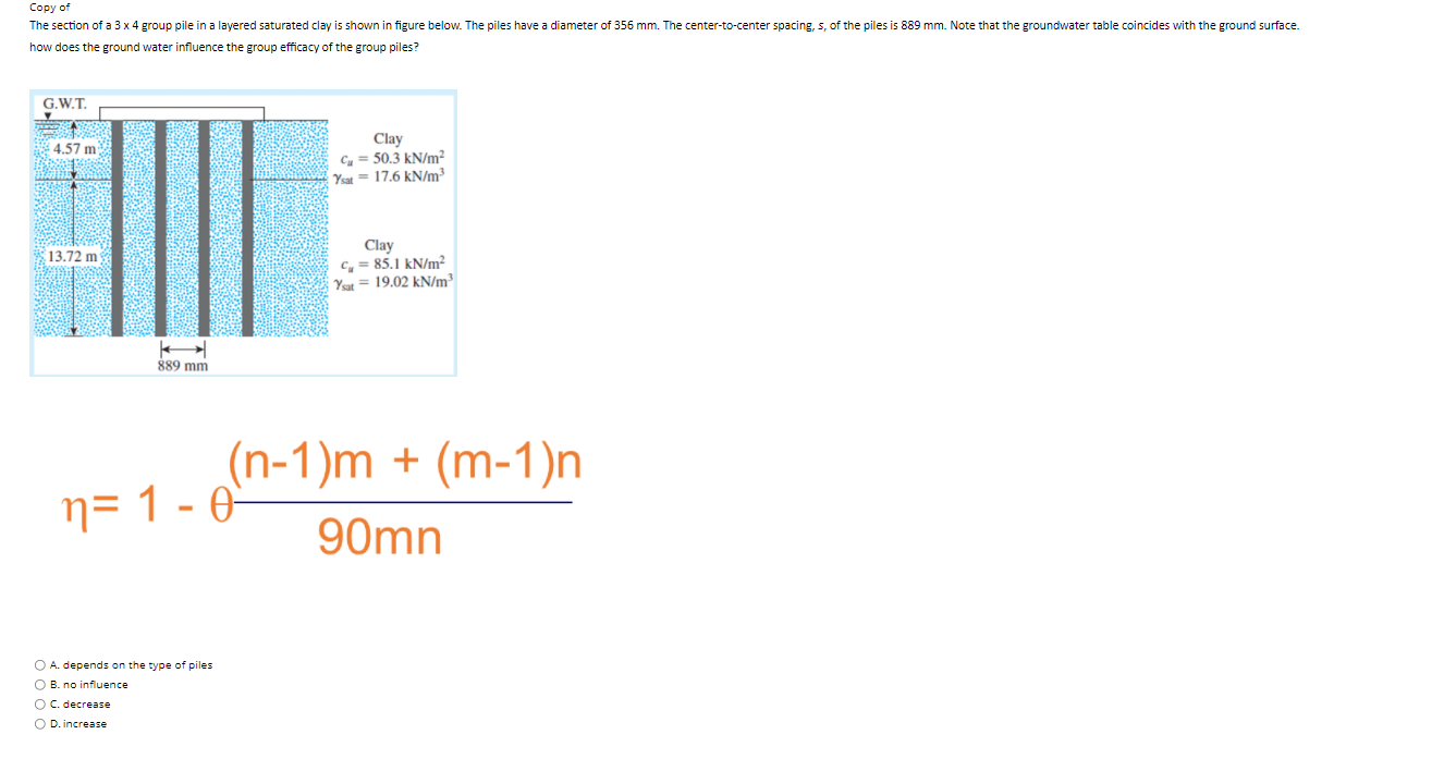 Solved Copy of The section of a 3 x 4 group pile in a | Chegg.com