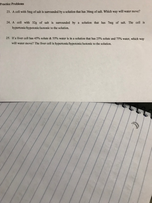 Solved Practice Problems 23. A cell with 5mg of salt is | Chegg.com