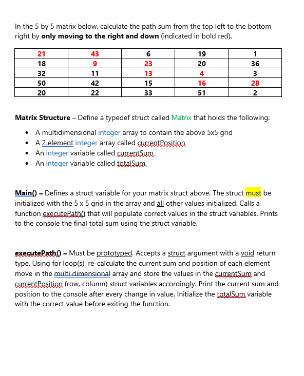 Solved In the 5 by 5 matrix below, calculate the path sum | Chegg.com