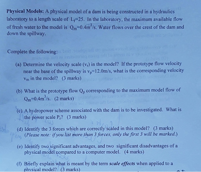 Solved Physical Models: A physical model of a dam is being | Chegg.com