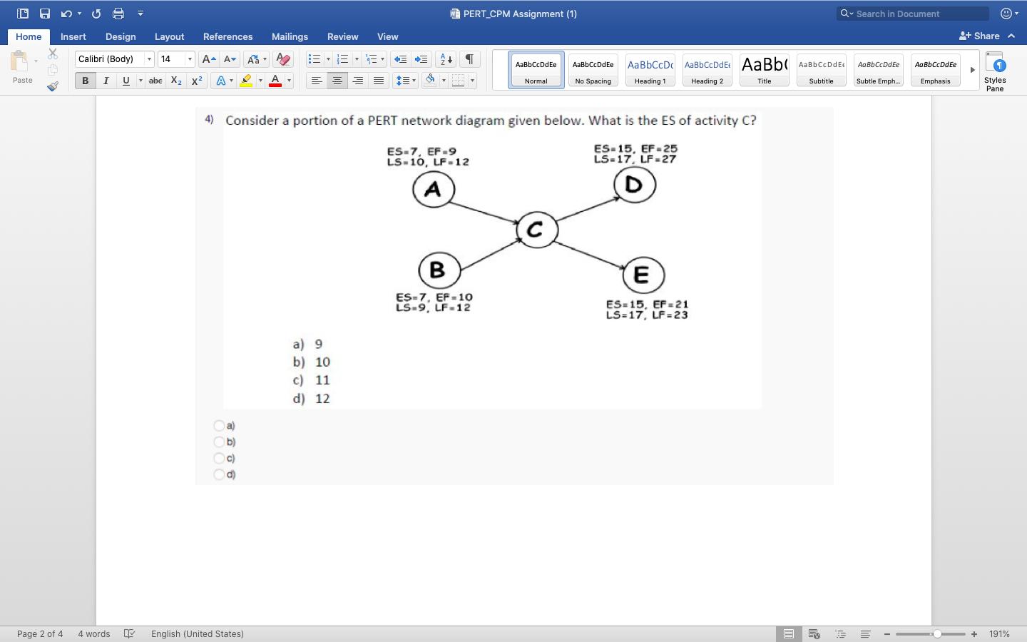 Solved W PERT_CPM Assignment (1) Q Search in Document Home | Chegg.com