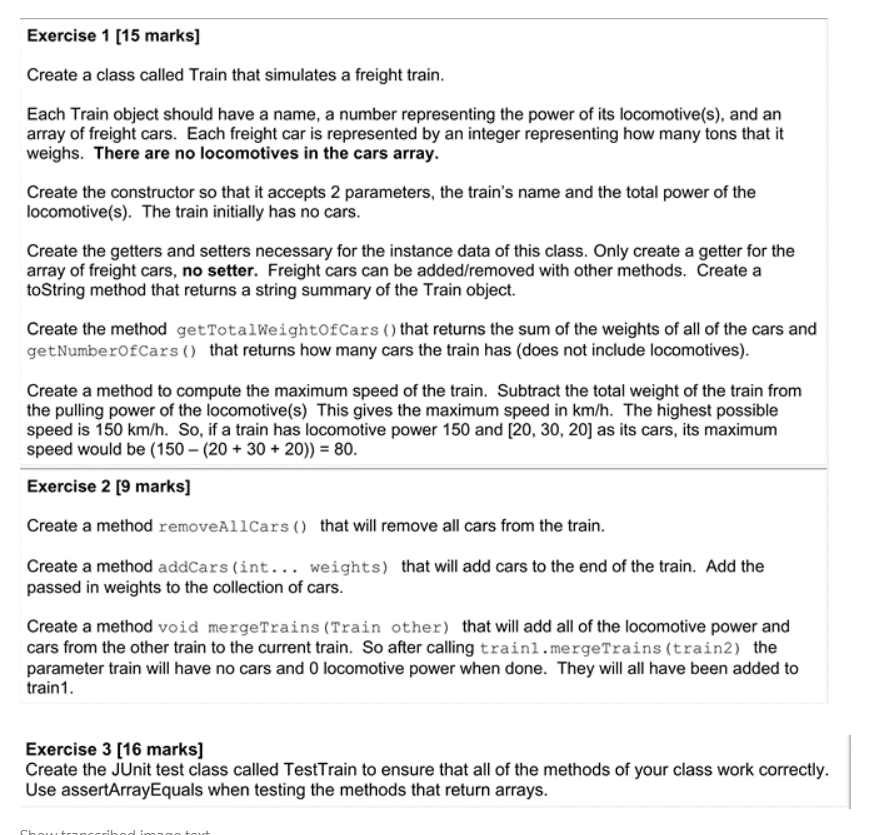 Solved Exercise 1 15 Marks Create A Class Called Train 
