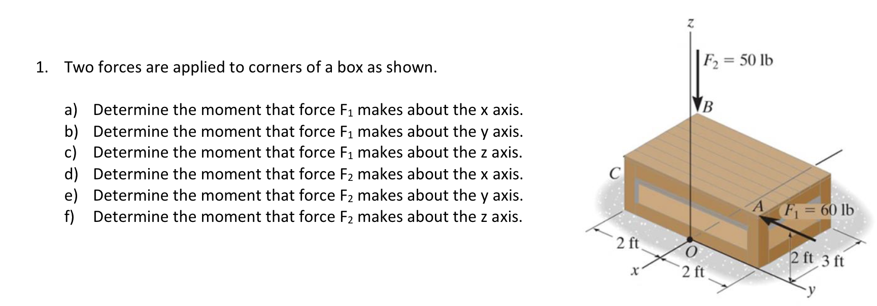 Solved 1. Two forces are applied to corners of a box as | Chegg.com