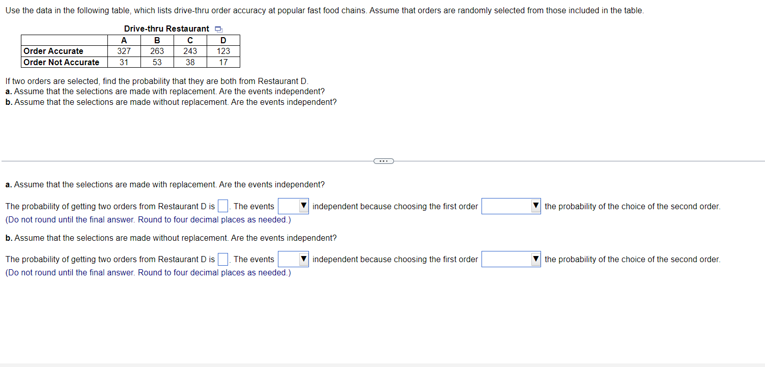 Solved Use the data in the following table, which lists | Chegg.com
