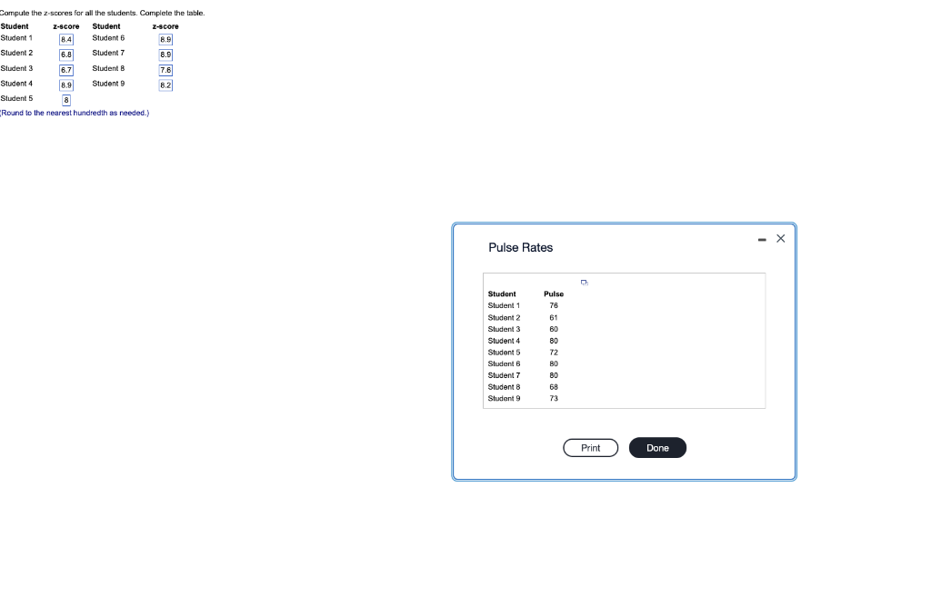Solved Compule the z-scores for all the students. Complete | Chegg.com