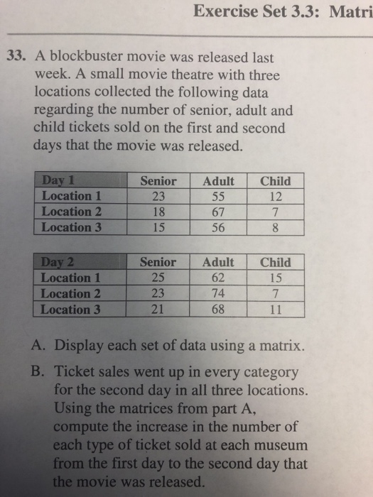 Solved Exercise Set 3.3: Matri 33. A blockbuster movie was | Chegg.com