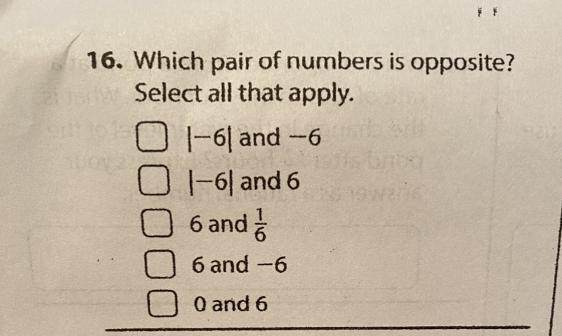 Solved 16. Which pair of numbers is opposite? Select all | Chegg.com