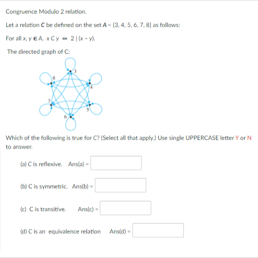 Solved Congruence Modulo 2 relation. Let a relation C be | Chegg.com